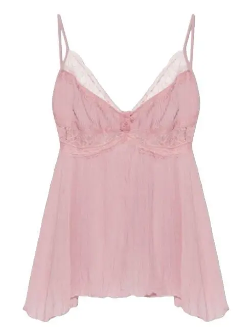 Blumarine Georgette Lace-panel V-neck Top - Pink