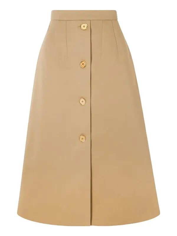 PATOU Cotton Twill Midi Skirt With Gathered Waist - Sand