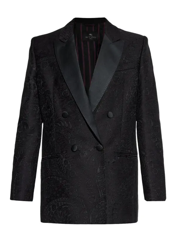 Etro Double Breasted Floral Paisley Motif Blazer - Black