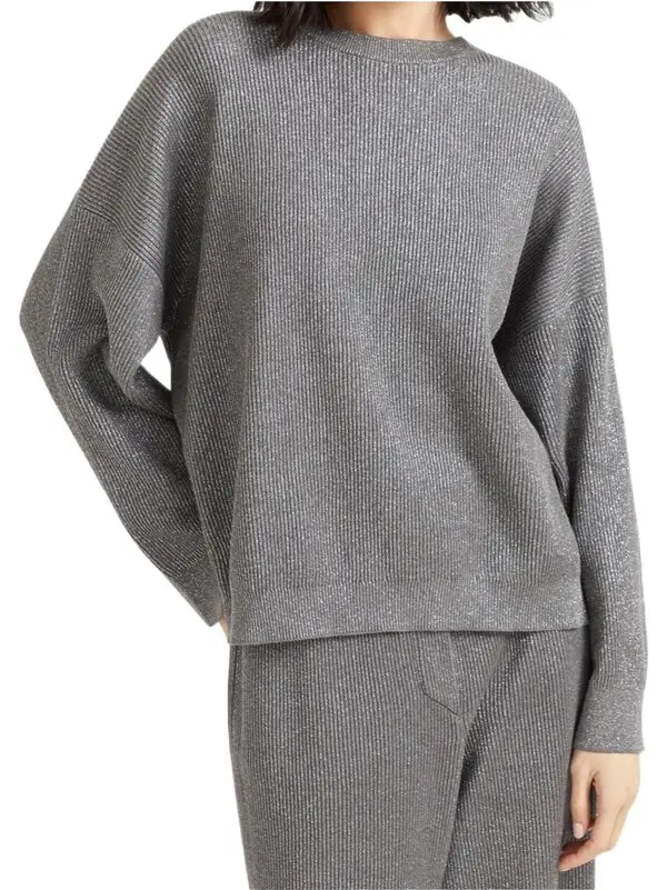Brunello Cucinelli Ribbed Metallic Sweater - Silver