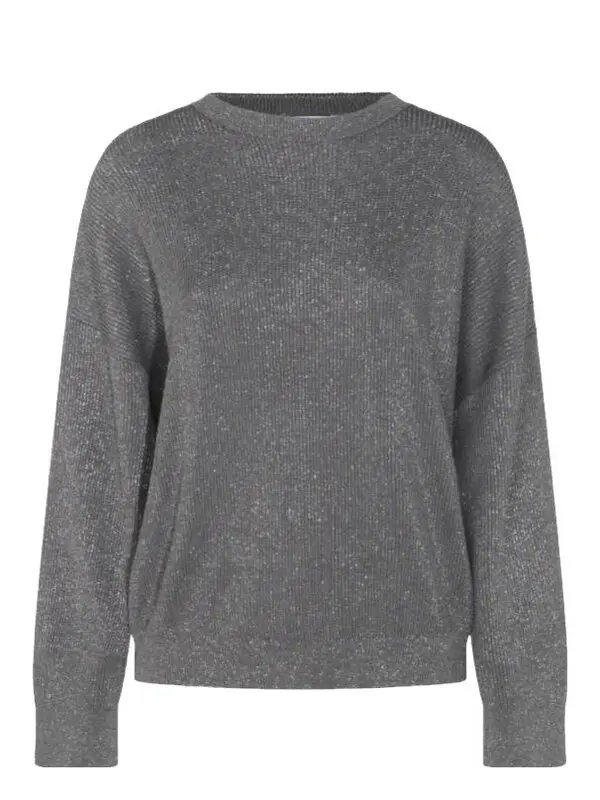 Brunello Cucinelli Ribbed Crewneck Sweater With Pearl Embellishment - Silver