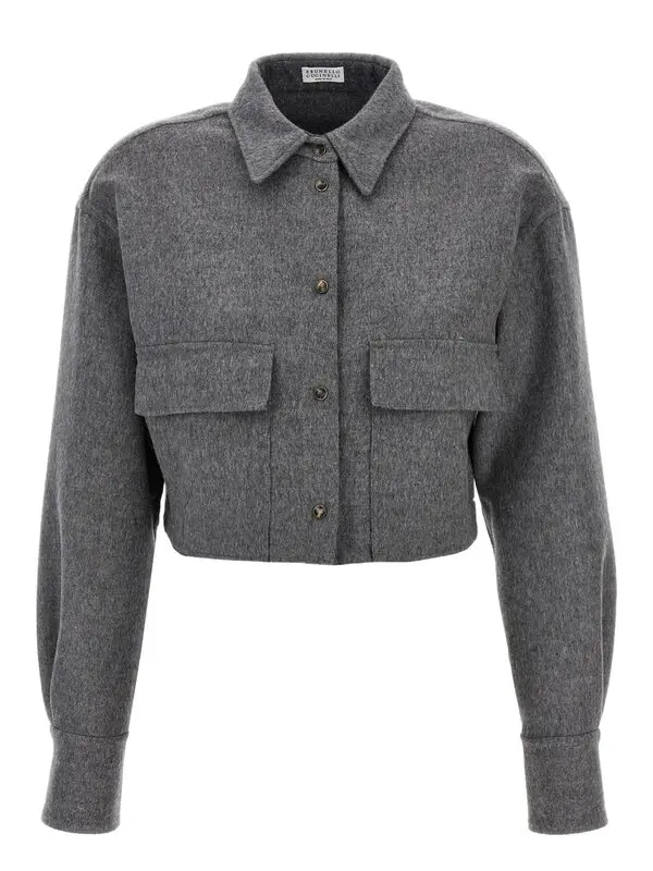 Brunello Cucinelli Long Sleeve Cropped Shirt - Medium Grey