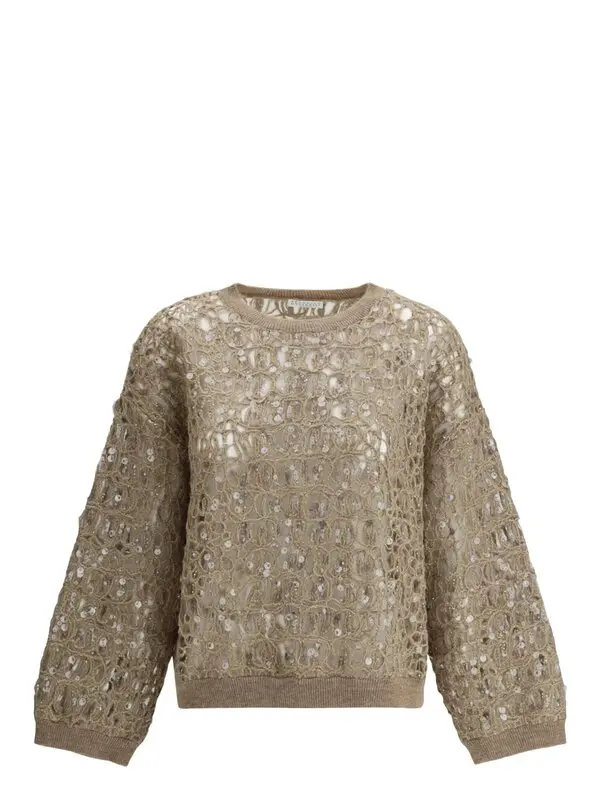 Brunello Cucinelli Sequin-embellished Open-knit Sweater - Brown