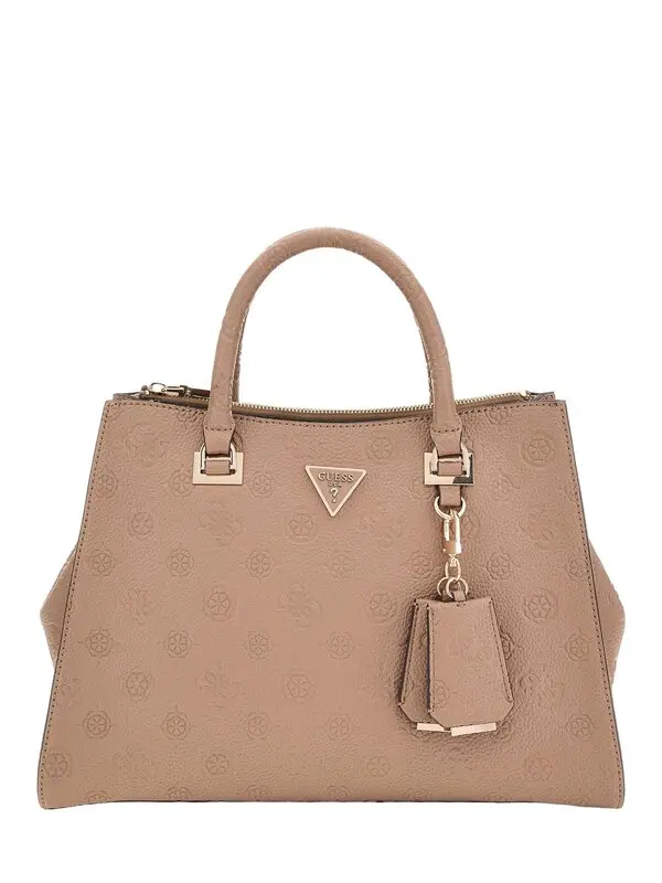 Guess Monogrammed Top Handle Bag With Adjustable Shoulder Strap - Nude