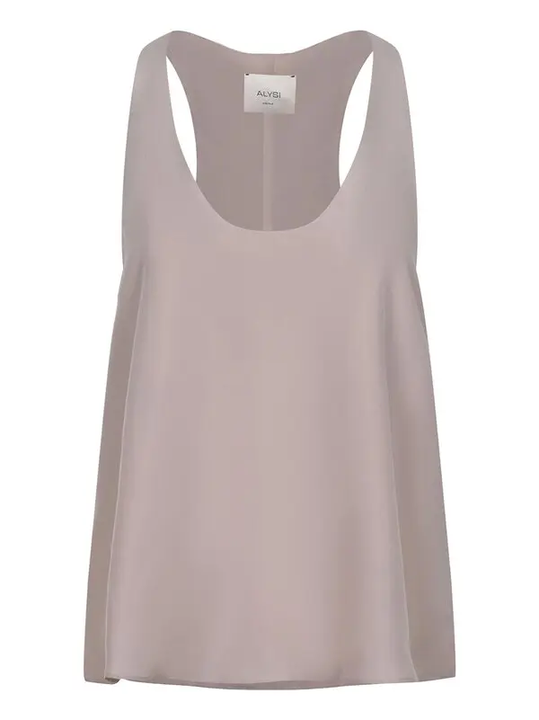 ALYSI Sleeveless Racer Neck Tank Top With Side Slits - Nude