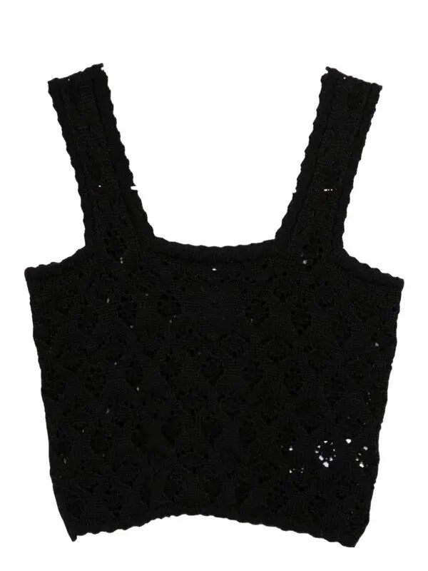 Celine Cotton Pointelle Knit Sleeveless Top - Black