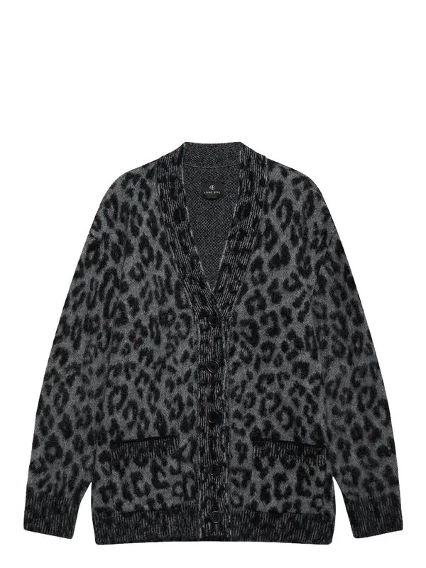 ANINE BING Banks Leopard-print Button Cardigan - Grey Leopard
