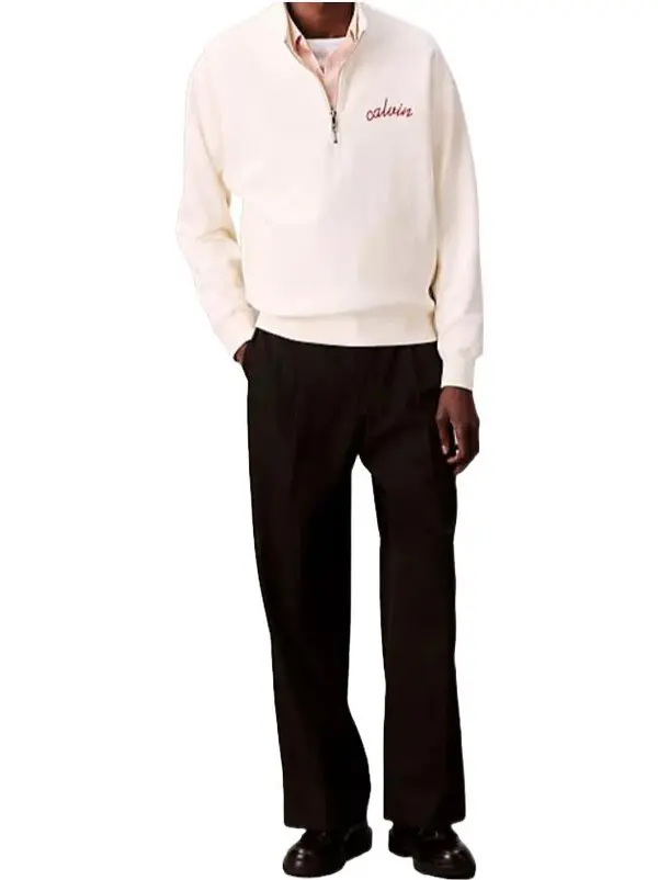 Calvin Klein Chain Stitch Logo Quarter Zip Sweatshirt - Tofu Color