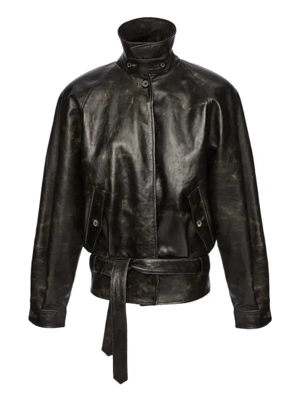 Magda Butrym Belted Leather Jacket With Vintage Patina - Black