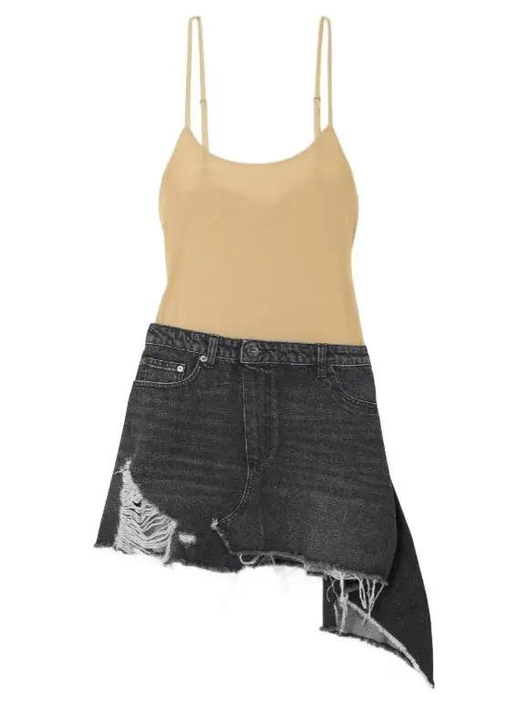 J.W.ANDERSON Deconstructed Asymmetric Cotton-jersey And Denim Mini Dress - Black