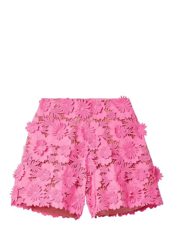 Oscar De La Renta Pure Cotton Embroidered Lace Shorts - Pink