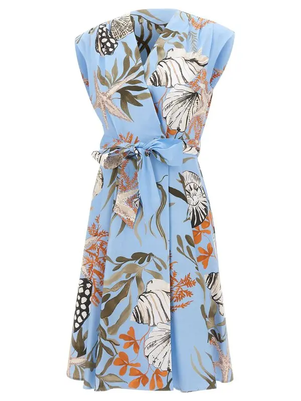 Marella Sleeveless Printed Midi Dress With Side Ties - Blue