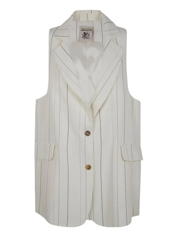 SEMICOUTURE Striped Button Waistcoat - Gray