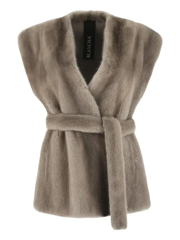 BLANCHA Belted Fur Vest - Silverblu