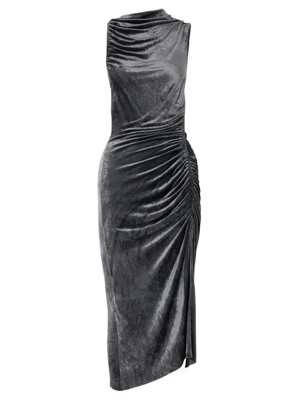 Rick Owens Asymmetrical Pleated Velvet Dress - Grey