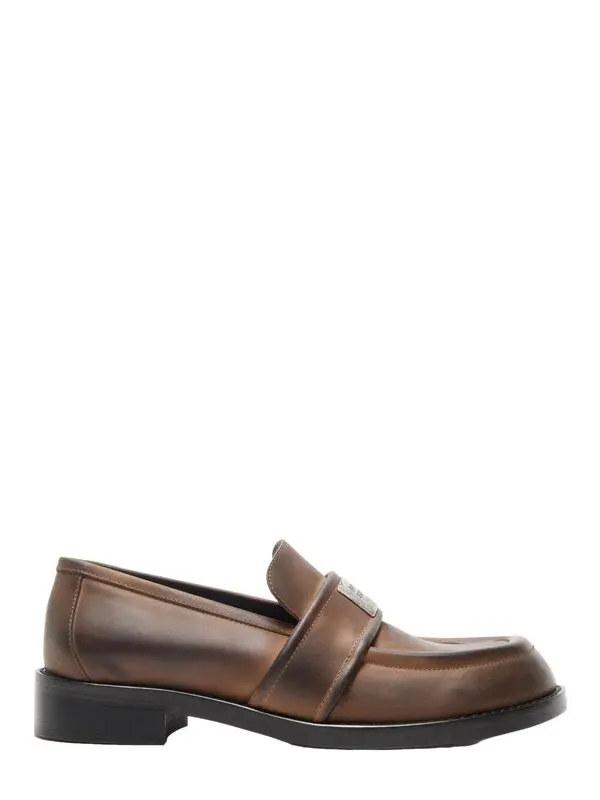 Acne Studios Leather Loafers With Metal Plaque - Brown