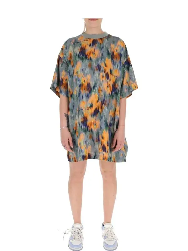 Off-White Printed Short-sleeved Dress - Multicolor