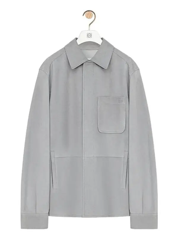 Loewe Overshirt In Suede Lambskin - Light Gray
