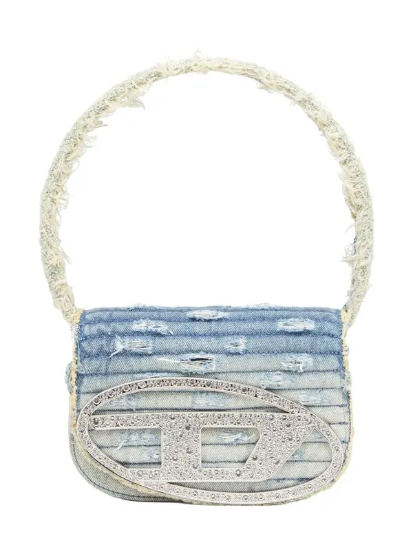 DIESEL® 1-dr Embellished Distressed Denim Shoulder Bag - Blue