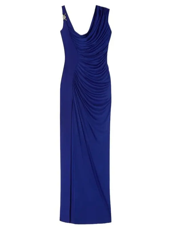 Versace Medusa Head Logo Plaque Side-slit Maxi Dress - Blue