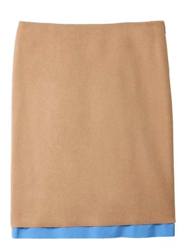 Miu Miu Layered Midi Skirt With Contrast Piping - Camel Brown