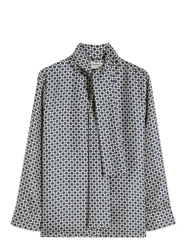 Max Mara Geometric Print Silk Blouse - Midnight Blue