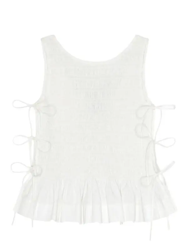 GANNI Smocked Cotton Top With Lace-up Sides - Bright White