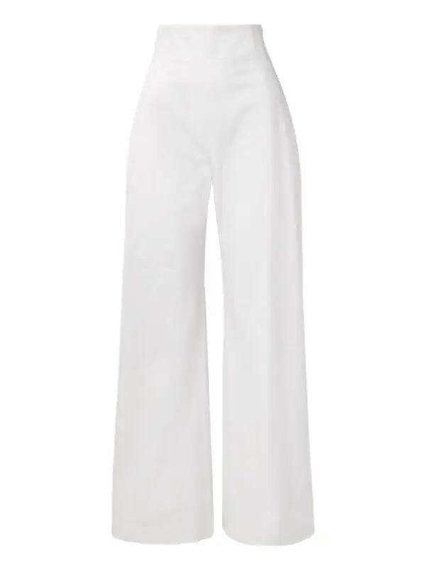 Carolina Herrera Cotton-blend Sateen Wide-leg Pants - White