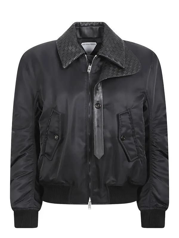 Bottega Veneta Intrecciato Collar Bomber Jacket - Double Black