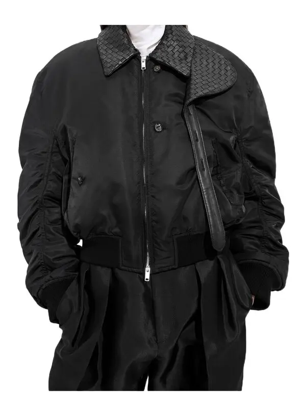 Bottega Veneta Intrecciato Collar Bomber Jacket - Pair Of Black