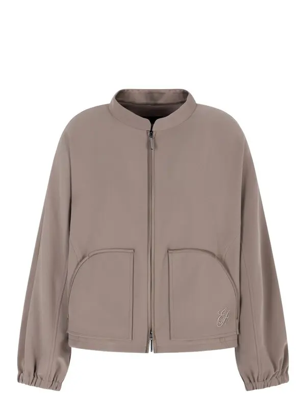Emporio Armani Zip-up Logo Embroidered Jacket - Brown