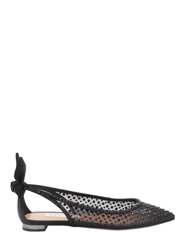 AQUAZZURA Embellished Bow Detail Tulle Flats - Black