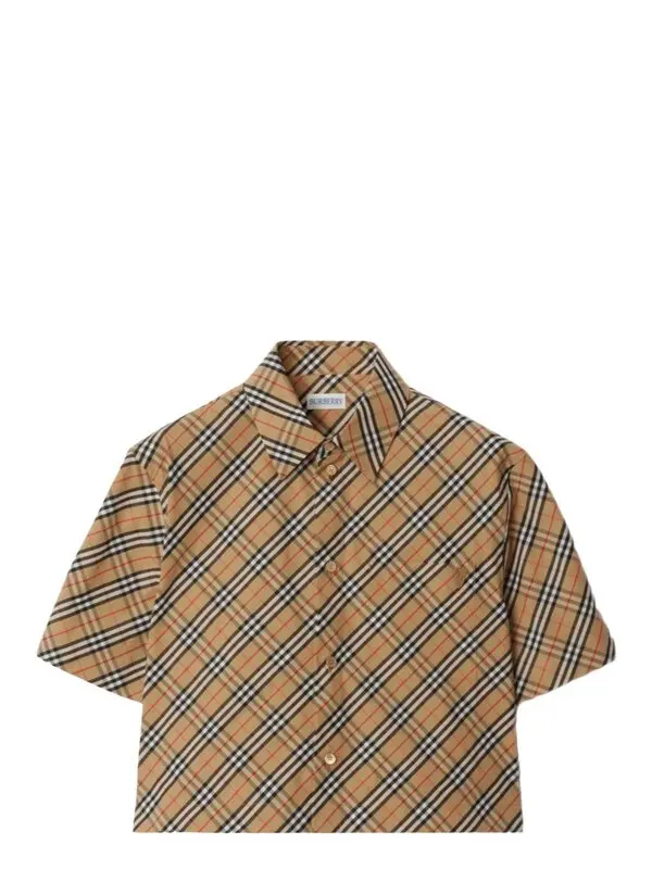 Burberry Checked Cropped Short Sleeve Shirt - Sand