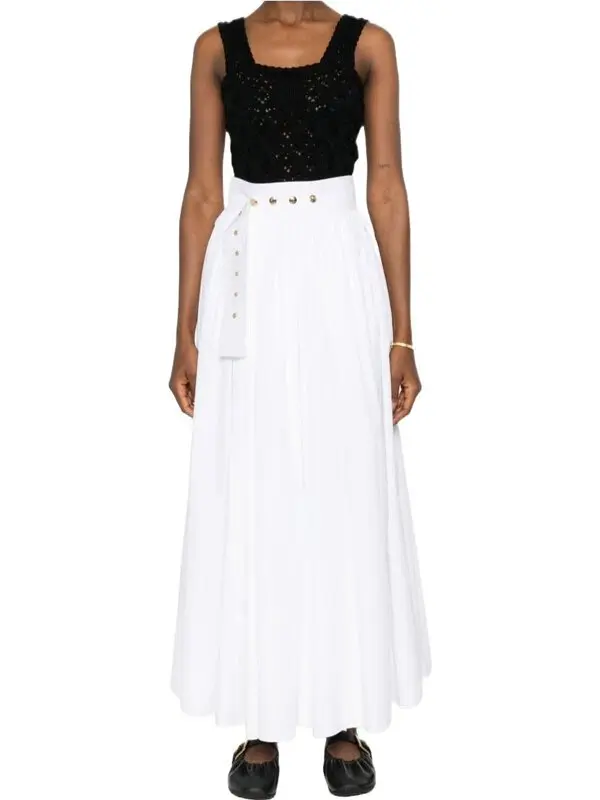 Celine Pleated Cotton Poplin Midi Skirt - White