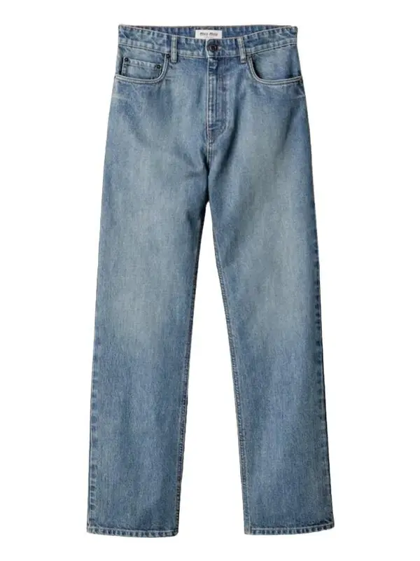 Miu Miu Wide Leg Stonewashed Denim Jeans - Navy Blue