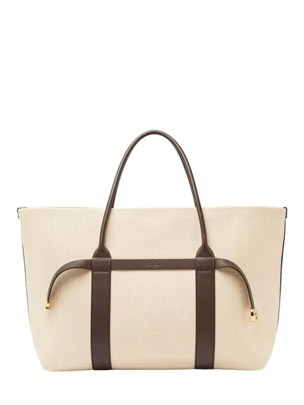 Loro Piana Ghiera Shopper Large Handbag - Cream Yellow Amber-dark Chocolate Licorice/sun Gold
