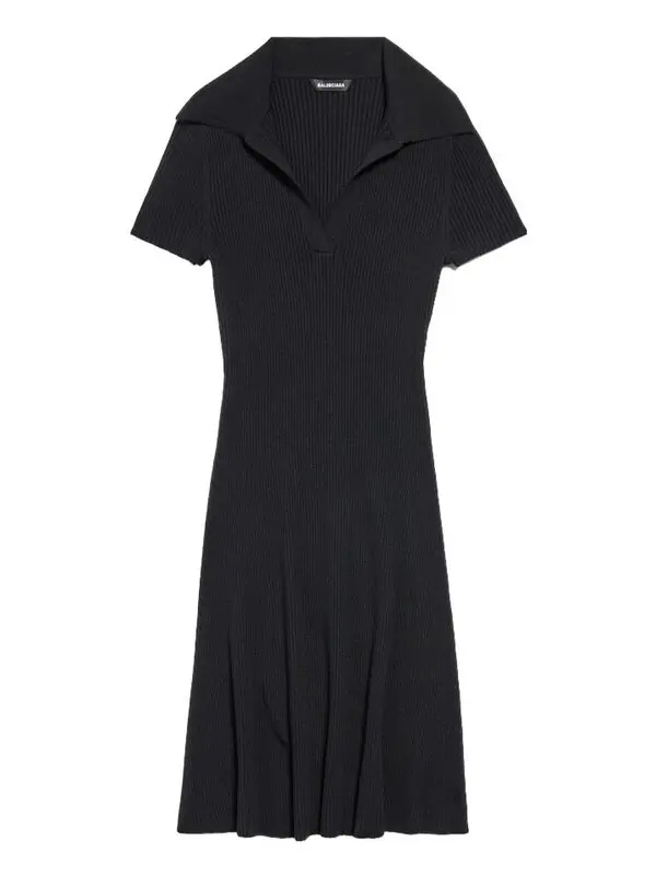 Balenciaga Rib Knit Polo Mini Dress - Black