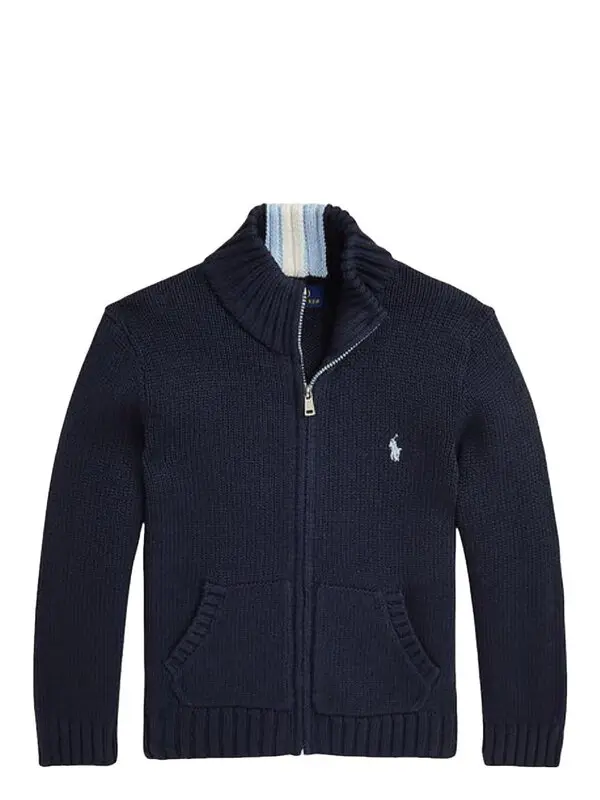 Polo Ralph Lauren Zip-up Cardigan With Ribbed Edges - Navy