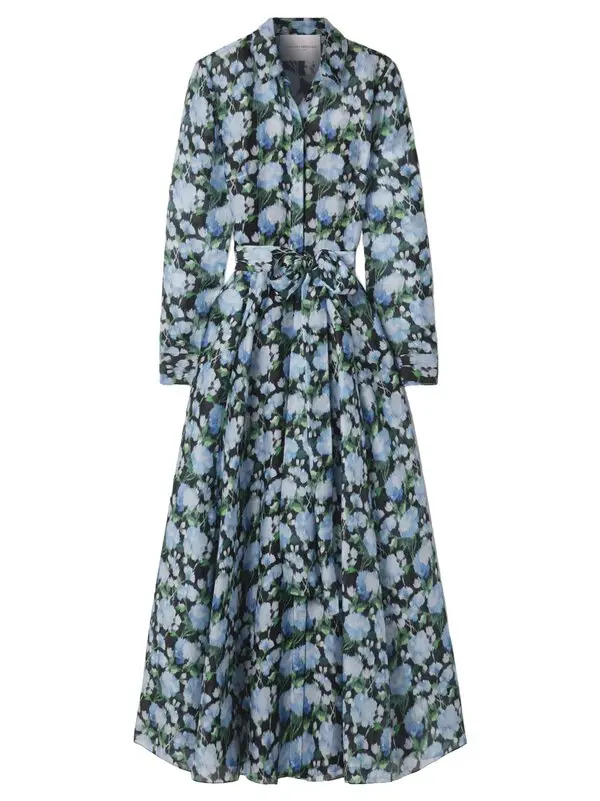 Carolina Herrera Belted Floral-print Silk-organza Midi Shirt Dress - Gray