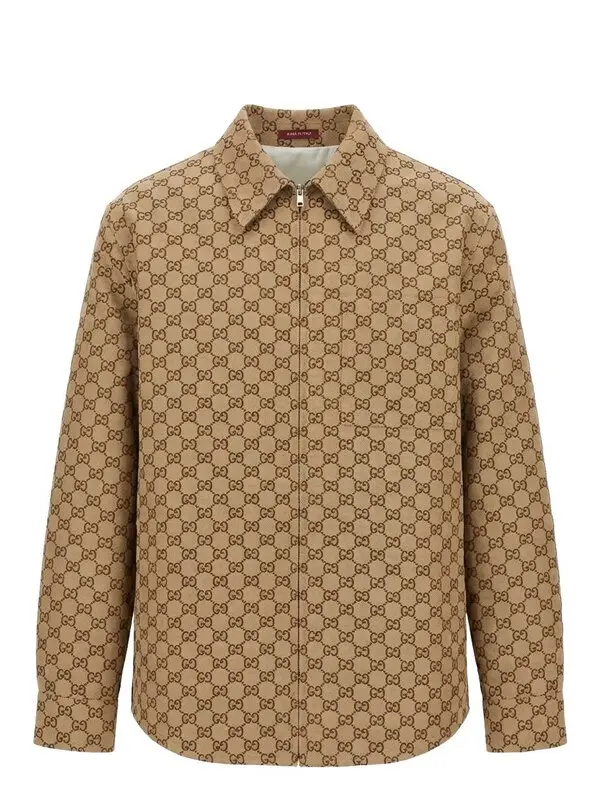 Gucci Monogrammed Zip-up Jacket - Camel And Dark Brown