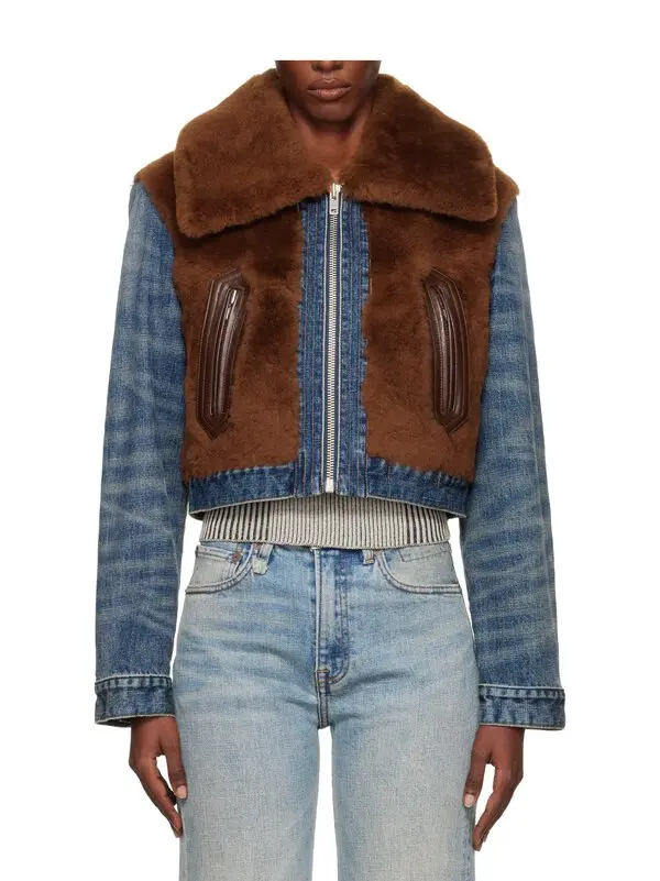 R13 Denim And Fur Jacket - Brown  Blue