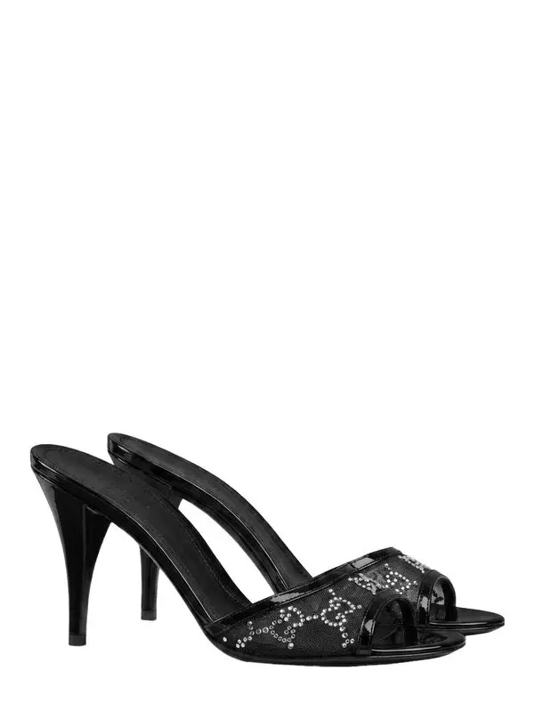 Gucci Crystal Embellished Mesh Slide Sandals - Black