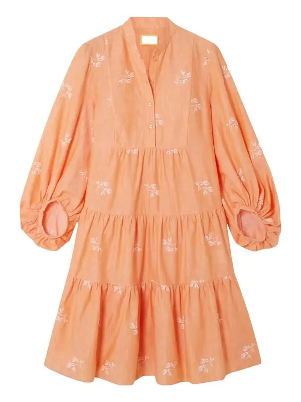 Erdem Winona Embroidered Mini Shirt Dress - Papaya Color