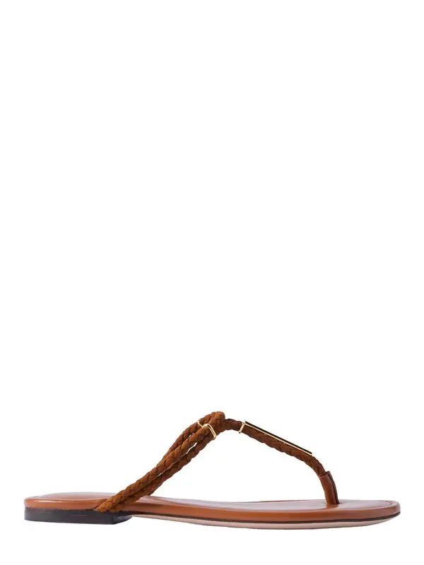 TOM FORD Lily Leather Woven Slippers - Tan