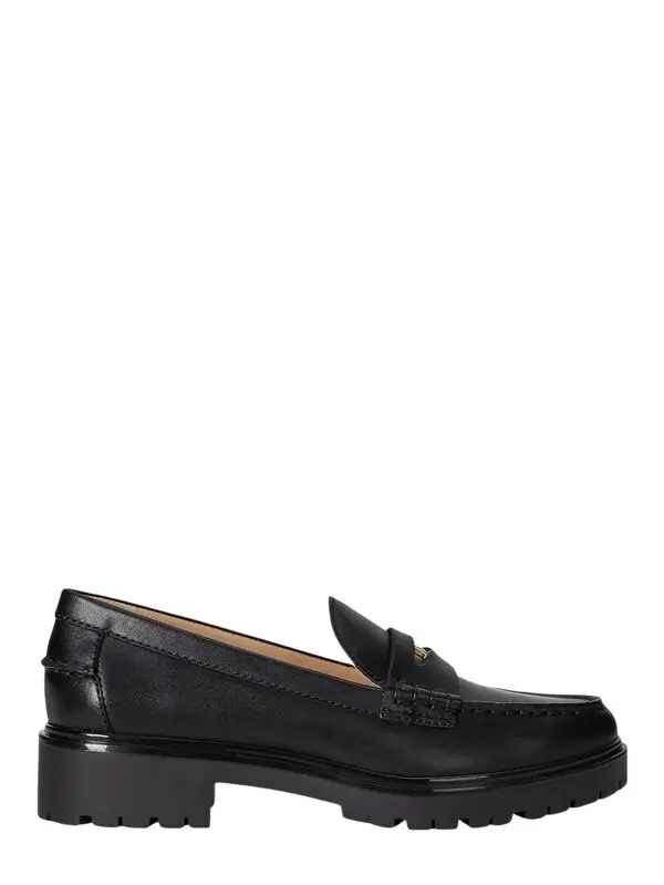 Ralph Lauren Lauren Marli" Leather Loafers With Brass Logo Detail - Black