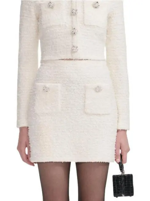 SELF-PORTRAIT Embellished Padded-shoulder Jacket - Cream
