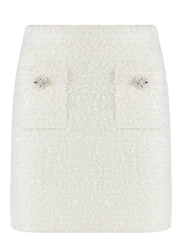 SELF-PORTRAIT Textured Knit Mini Skirt - Cream