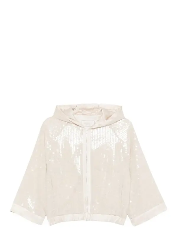 Peserico Sequined Zip-up Hooded Jacket - White
