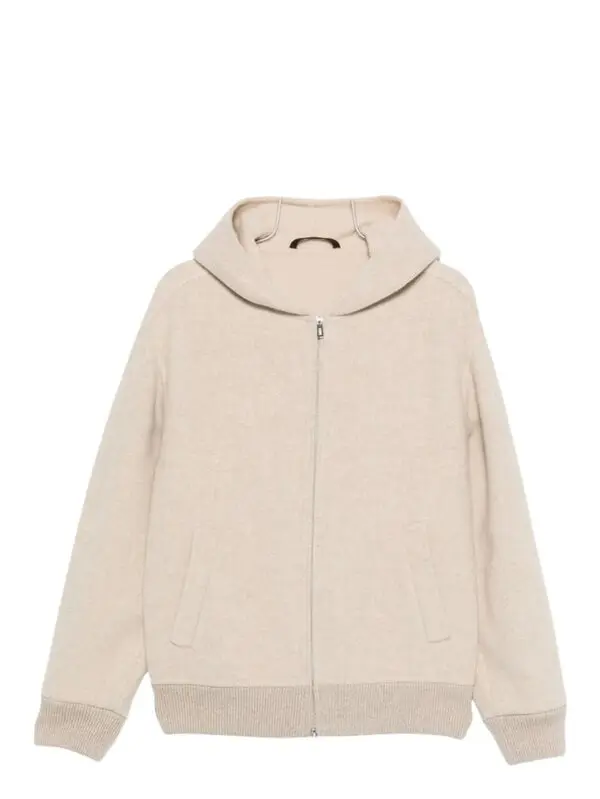 Fedeli Hooded Zip-front Jacket With Ribbed Cuffs And Hem - Nude