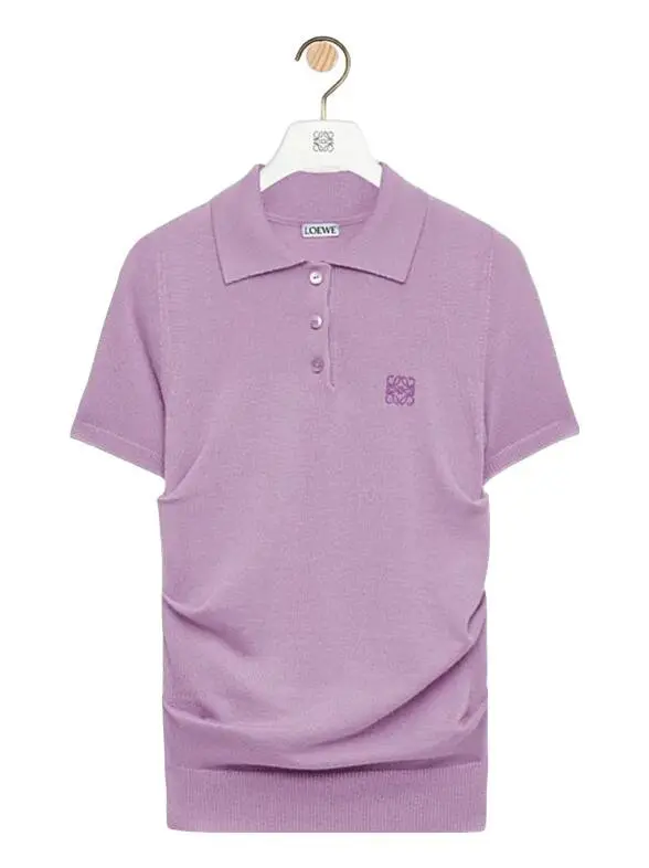 Loewe Short Sleeve Polo Sweater In Cashmere And Silk - Lilac